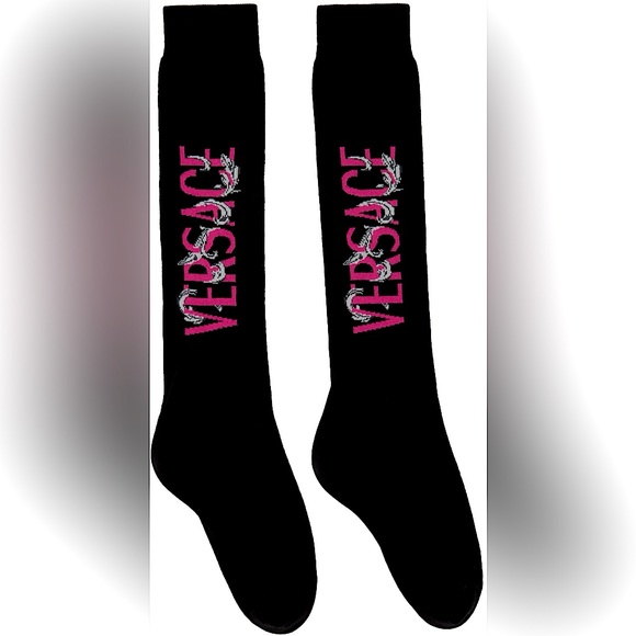 Versace | Underwear & Socks | Versace Black Pink Logo Socks | Poshmark